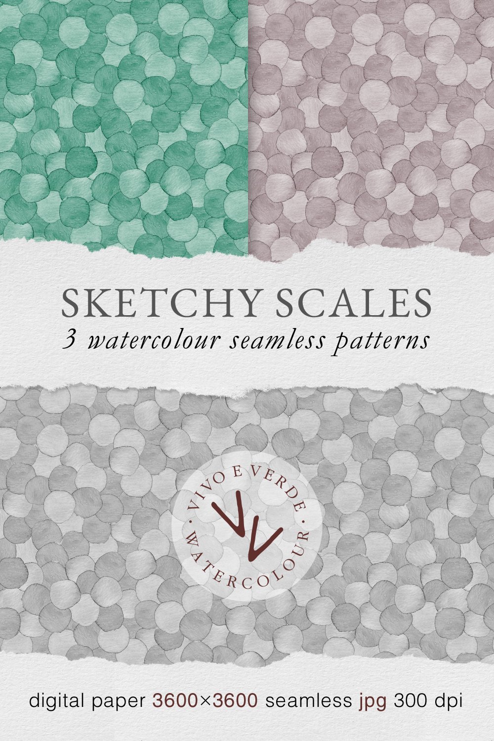 3 watercolour scales seamless patterns