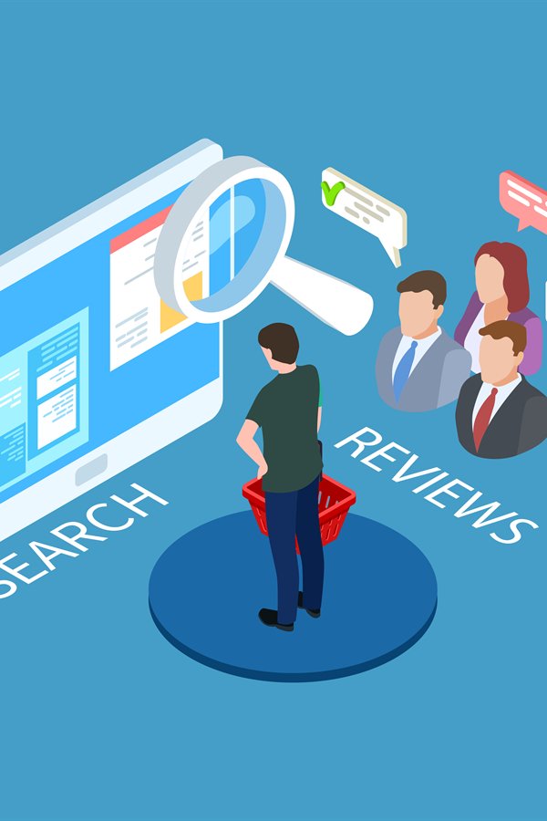 Online shopping vector. Search and selection of goods, resea