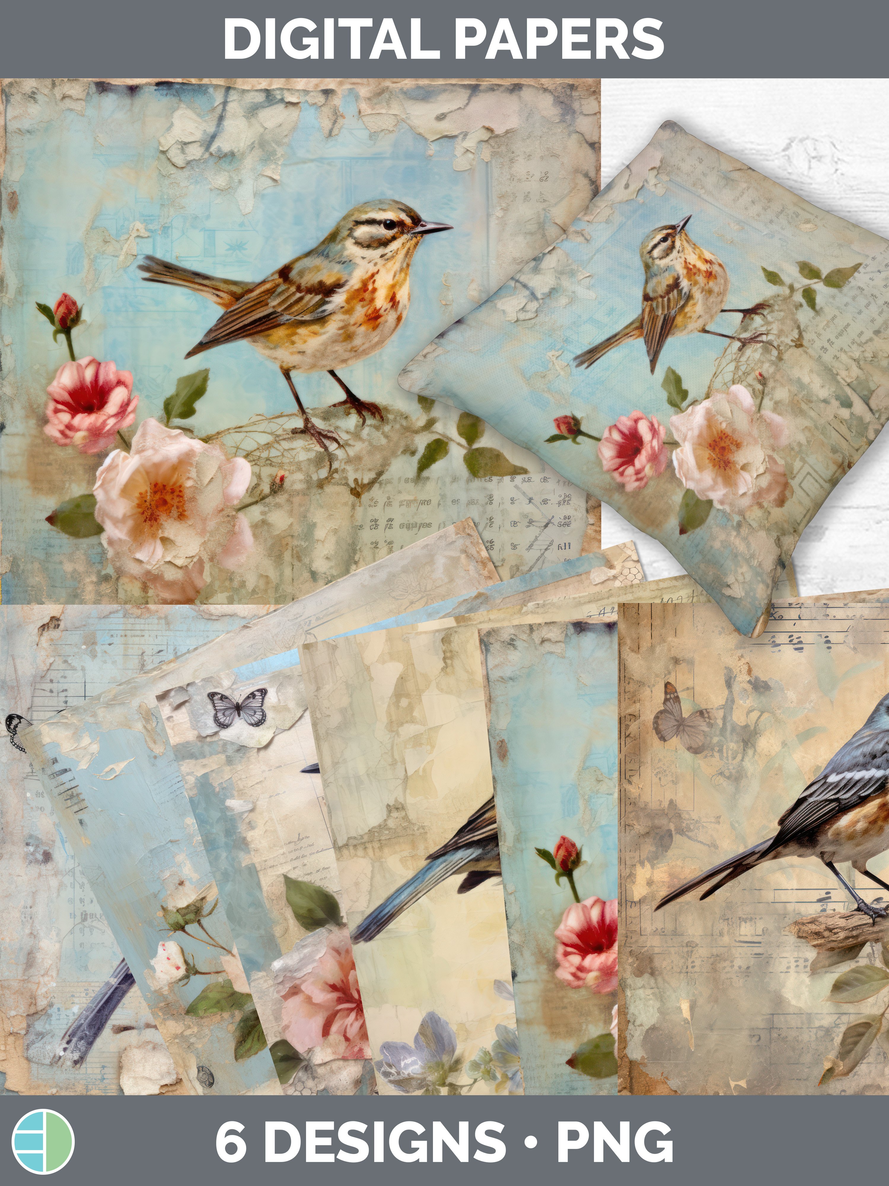 Vintage Skylark Birds Paper Backgrounds | Digital Scrapbook