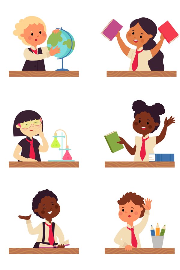 Kids study at desk. Kid studying with laptop, boy sit and do