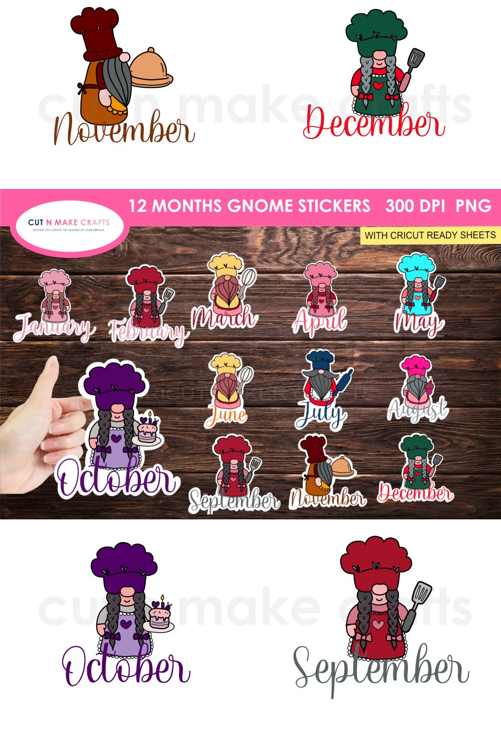 12 Months Gnome Planner Stickers | Kitchen theme | Baking