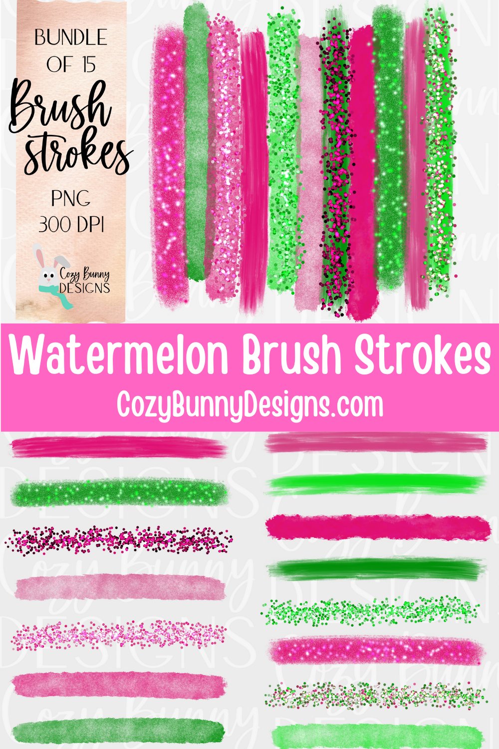 Summer Watermelon Brush Strokes Bundle x 15
