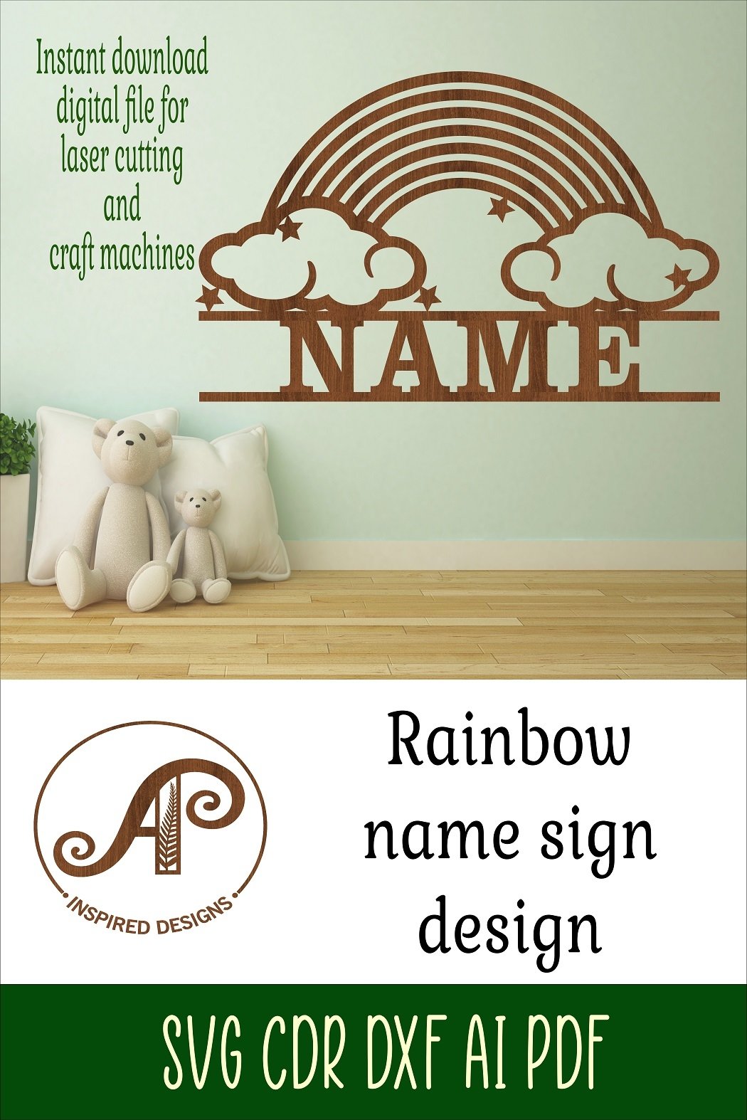 Rainbow theme Name sign svg laser cut template