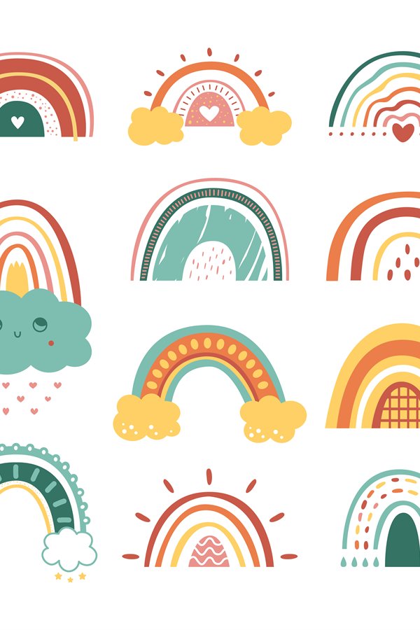 Abstract drawing rainbows. Different rainbow, flat shapes un