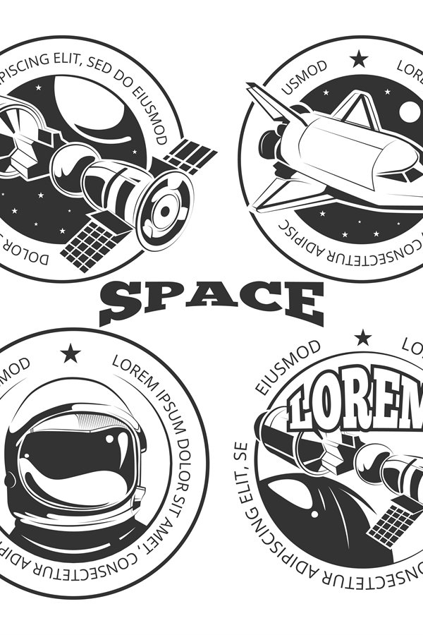 Space labels set - labels or logo with shuttle