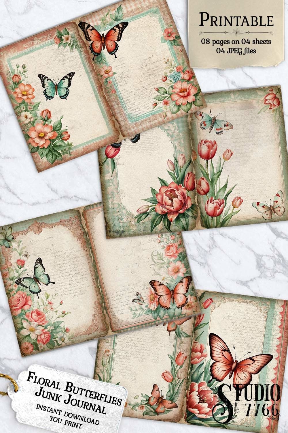 Floral Butterflies Junk Journal Pages