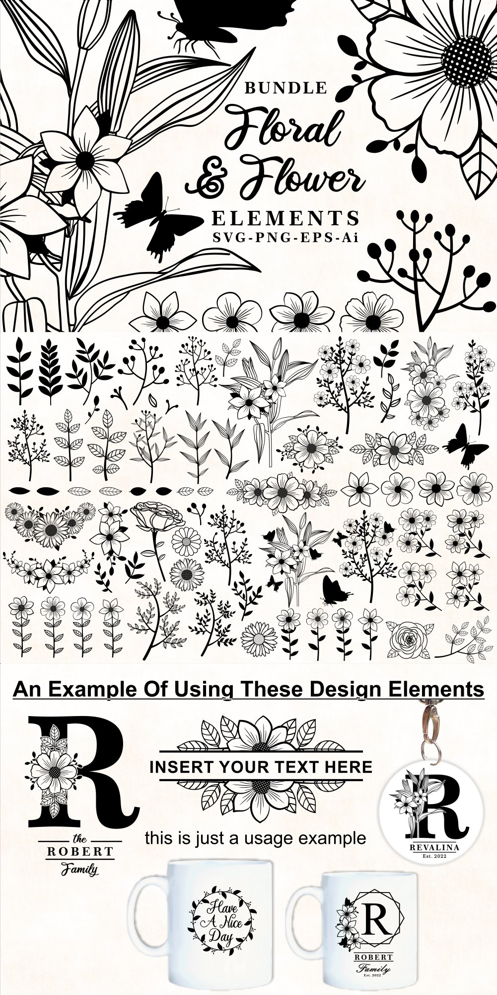 Flowers Svg Bundle, Floral Svg Bundle, Floral Element Svg