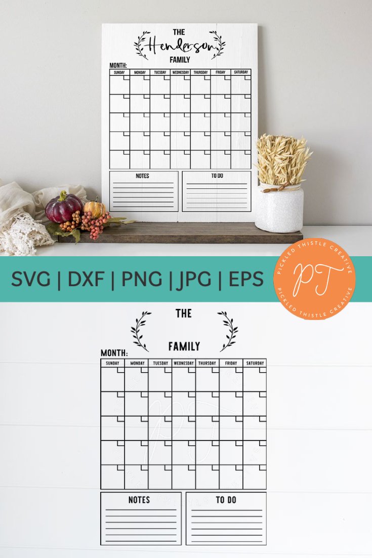 Customizable Family Monthly Calendar SVG