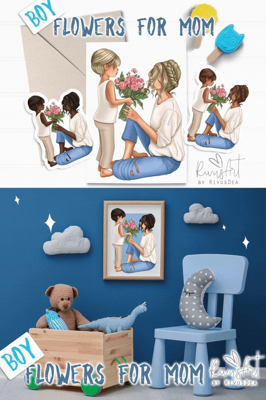 Mother's Day custom portrait clipart Boy PNG