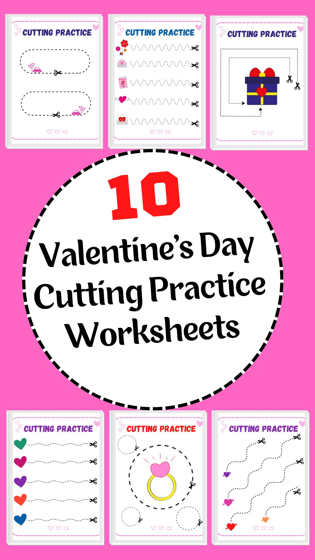 Valentine's Day Cutting Practice Worksheets