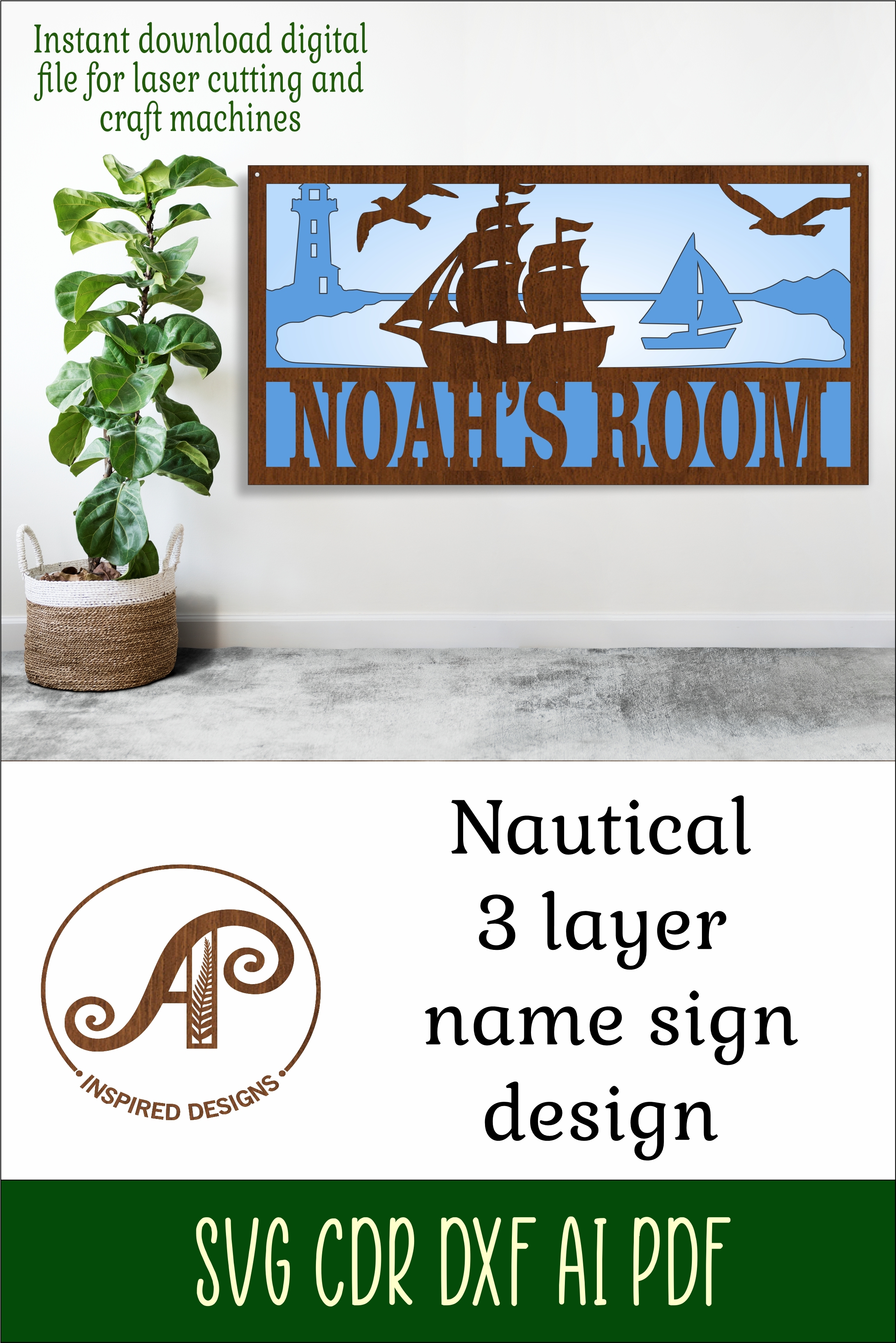 Nautical scene name sign SVG 3 layer laser cut
