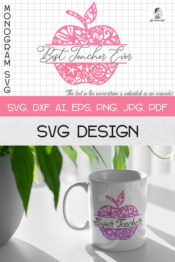 Apple Split Monogram SVG, Teacher SVG, Teacher SVG
