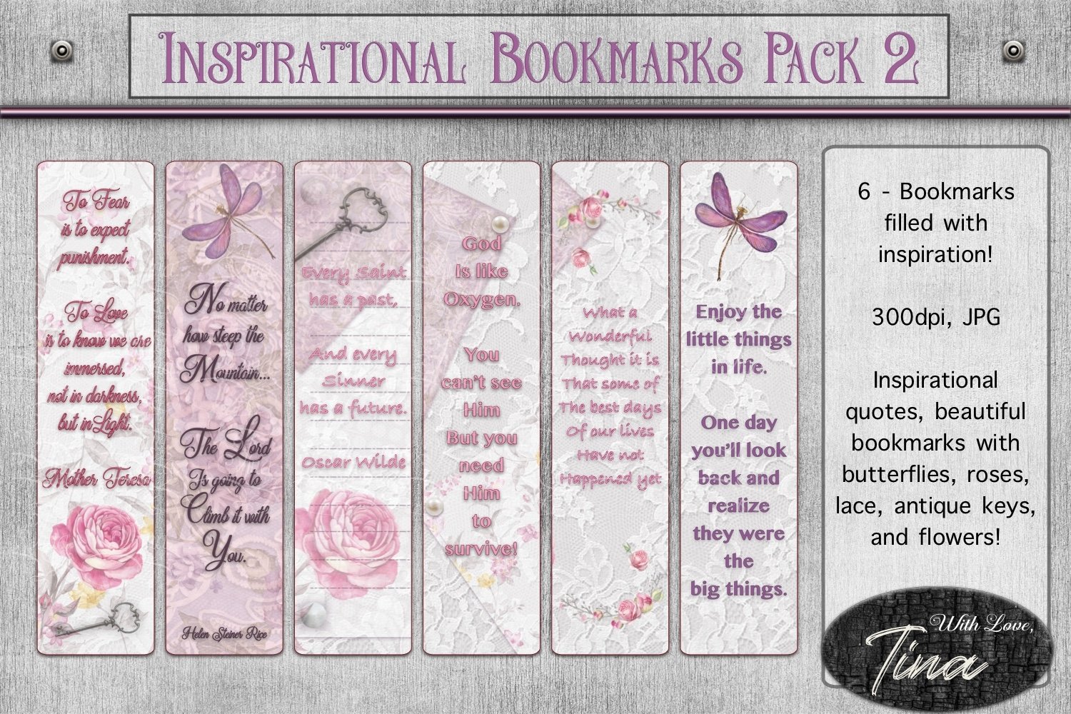Pretty Pink & Lace Bookmarks Pack 2 Inspirational (152953)