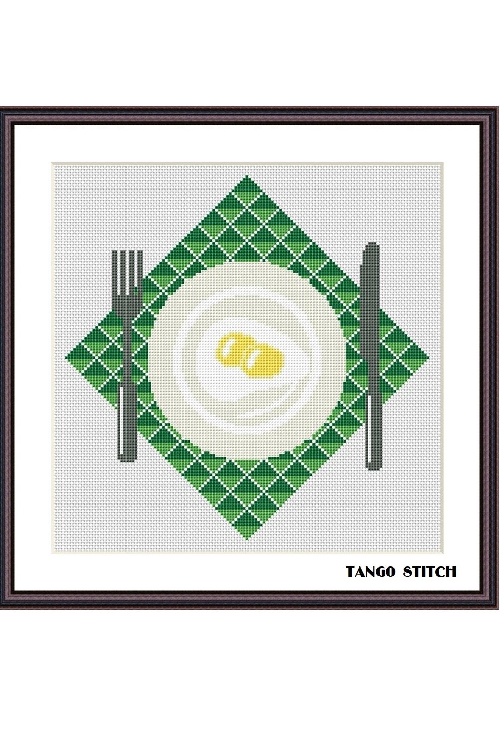 Fried eggs morning breakfast kitchen cross stitch design