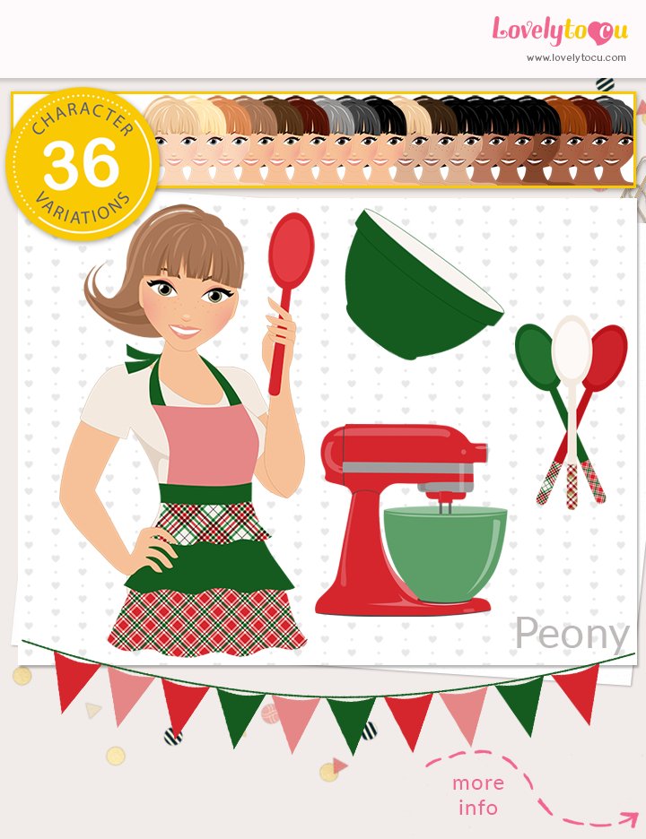 Baker woman avatar with baking utensils, Peony LVK20