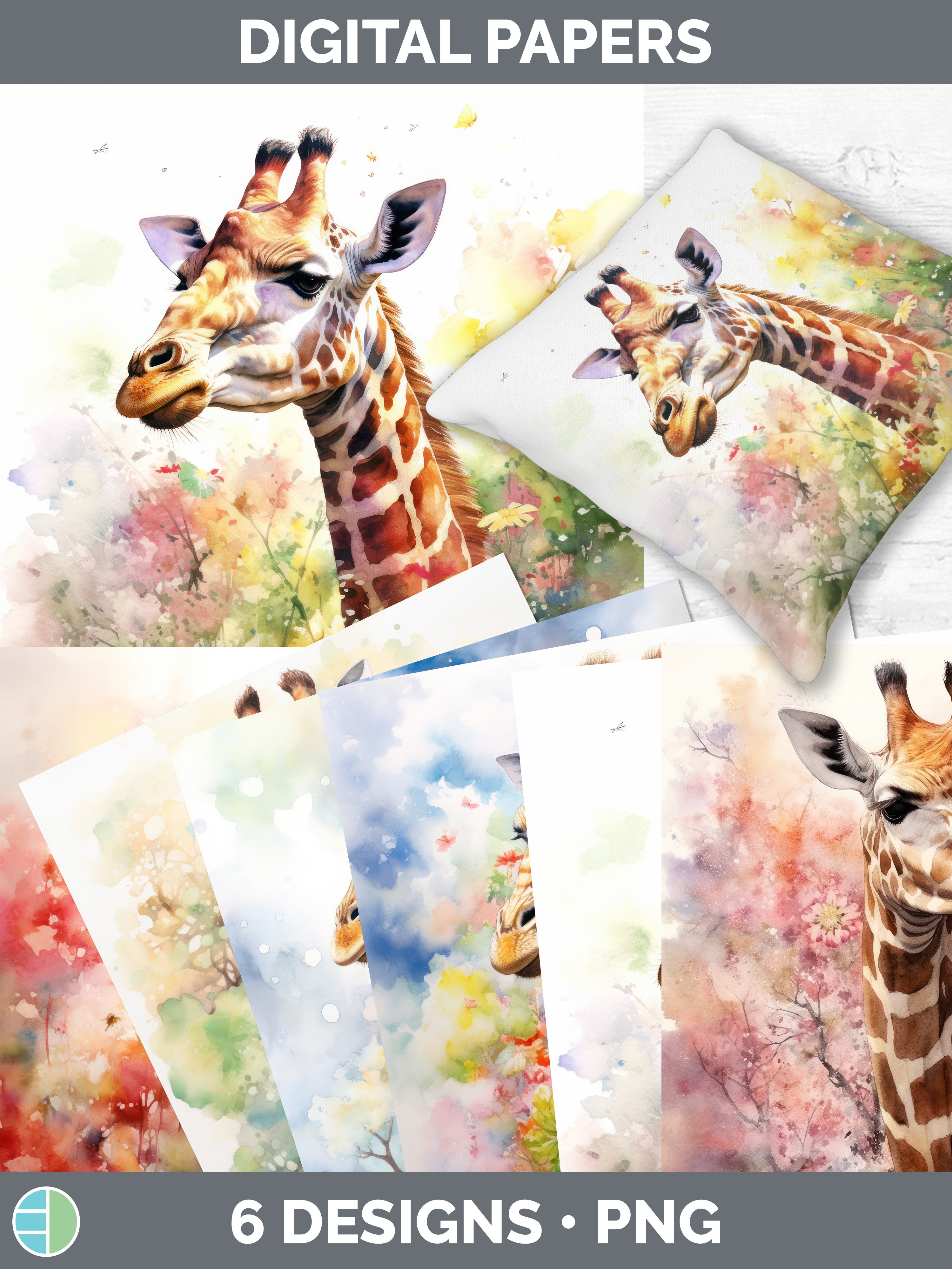 Japanese Watercolor Giraffe Paper Backgrounds | Digital Scra