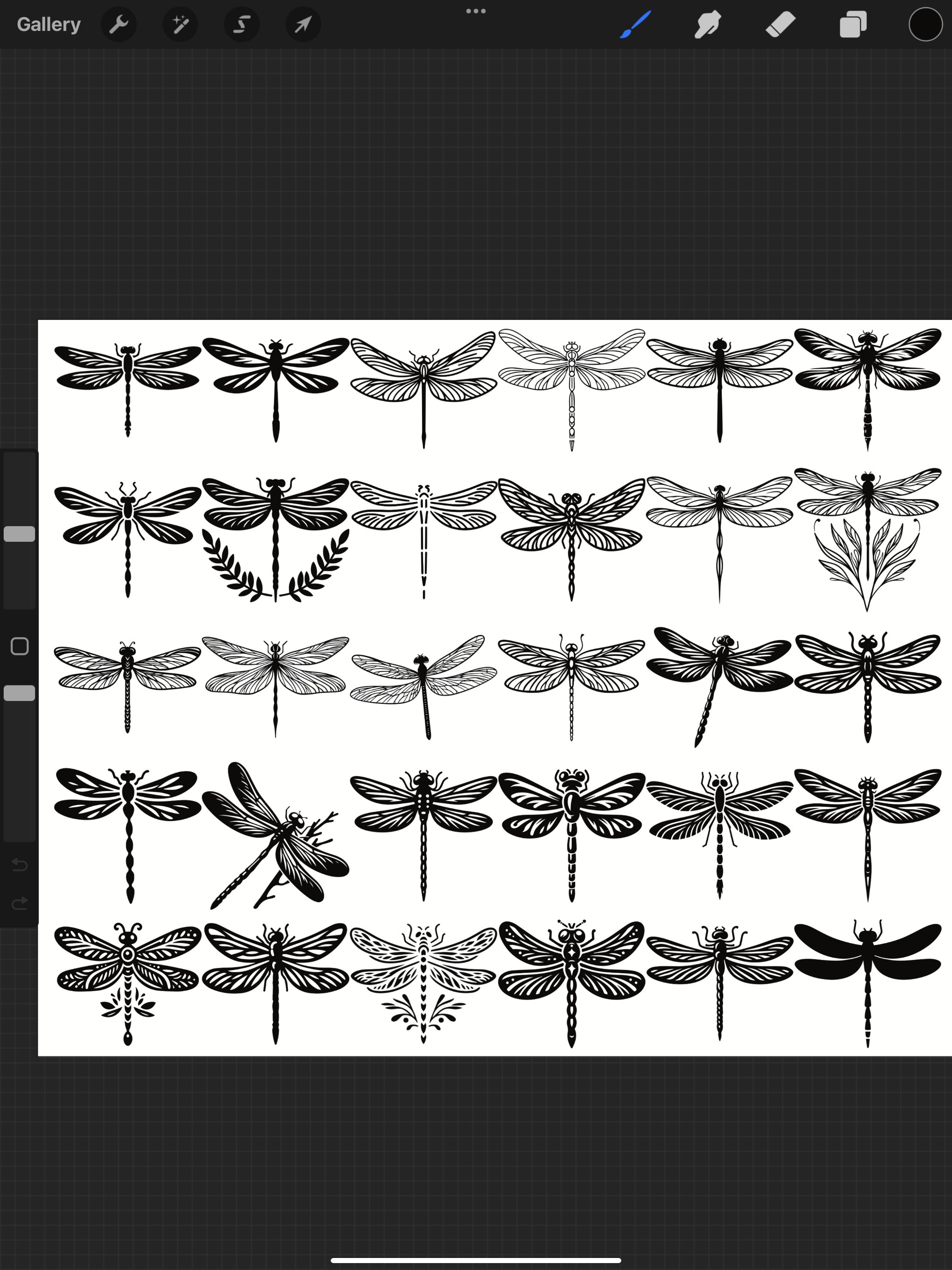 Dragonflies Set 1 Procreate Brush Stamps, 30 Dragonfly Stamp