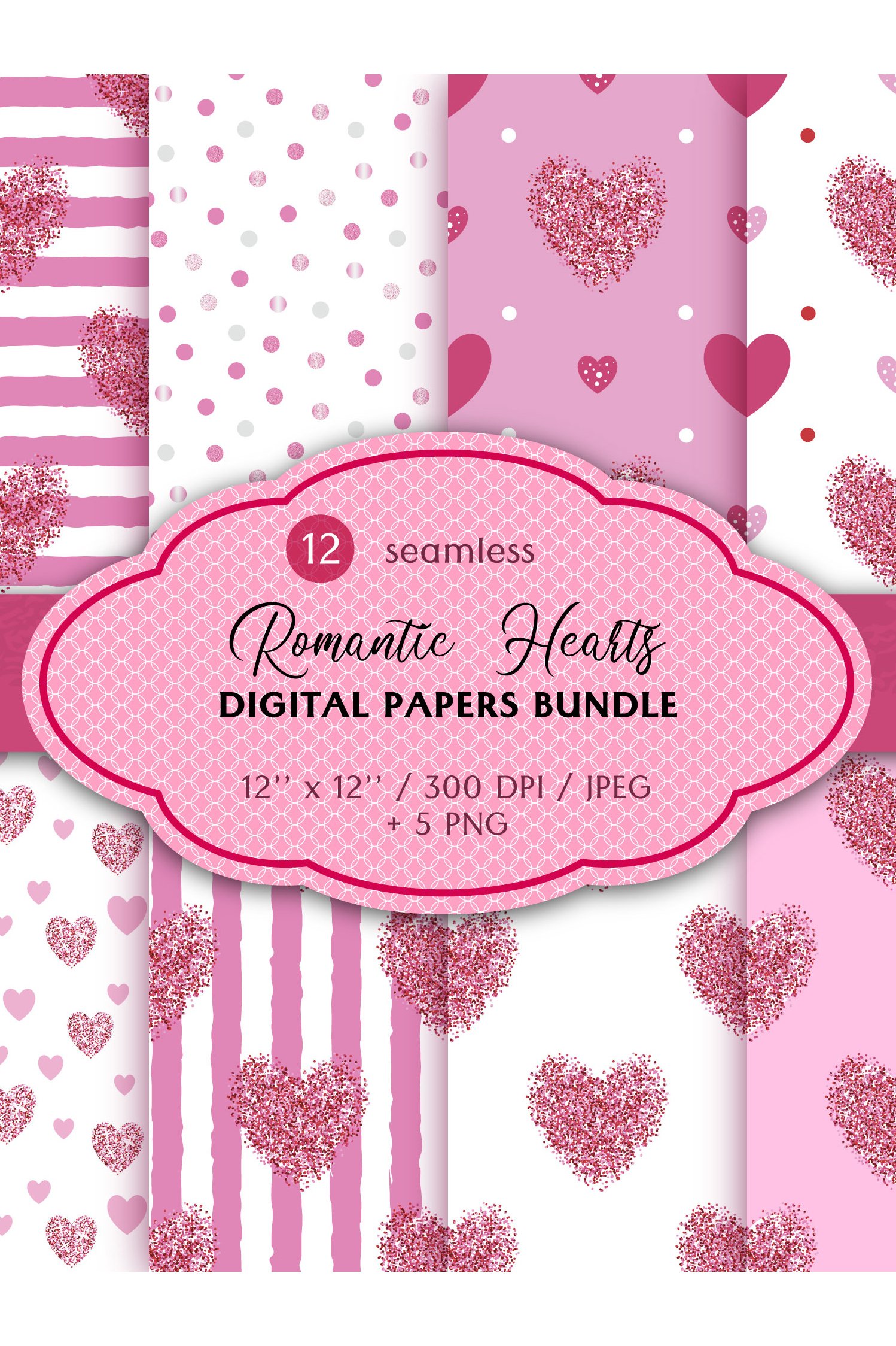 Hearts Polka dot Seamless Patterns, Valentine Digital Paper