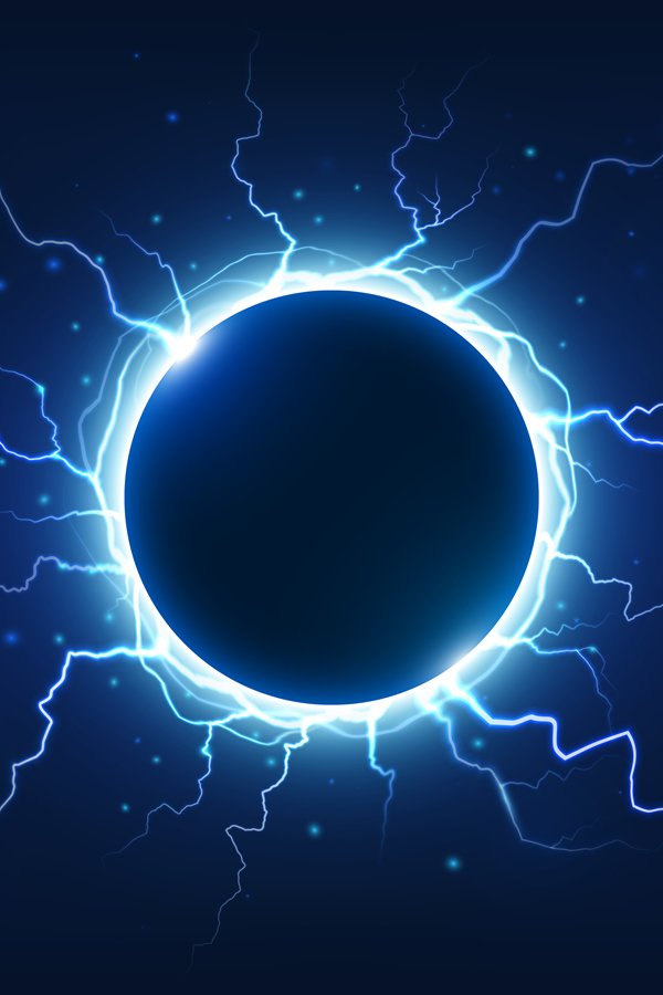 Spectacular thunder and lightning surround blue electric bal