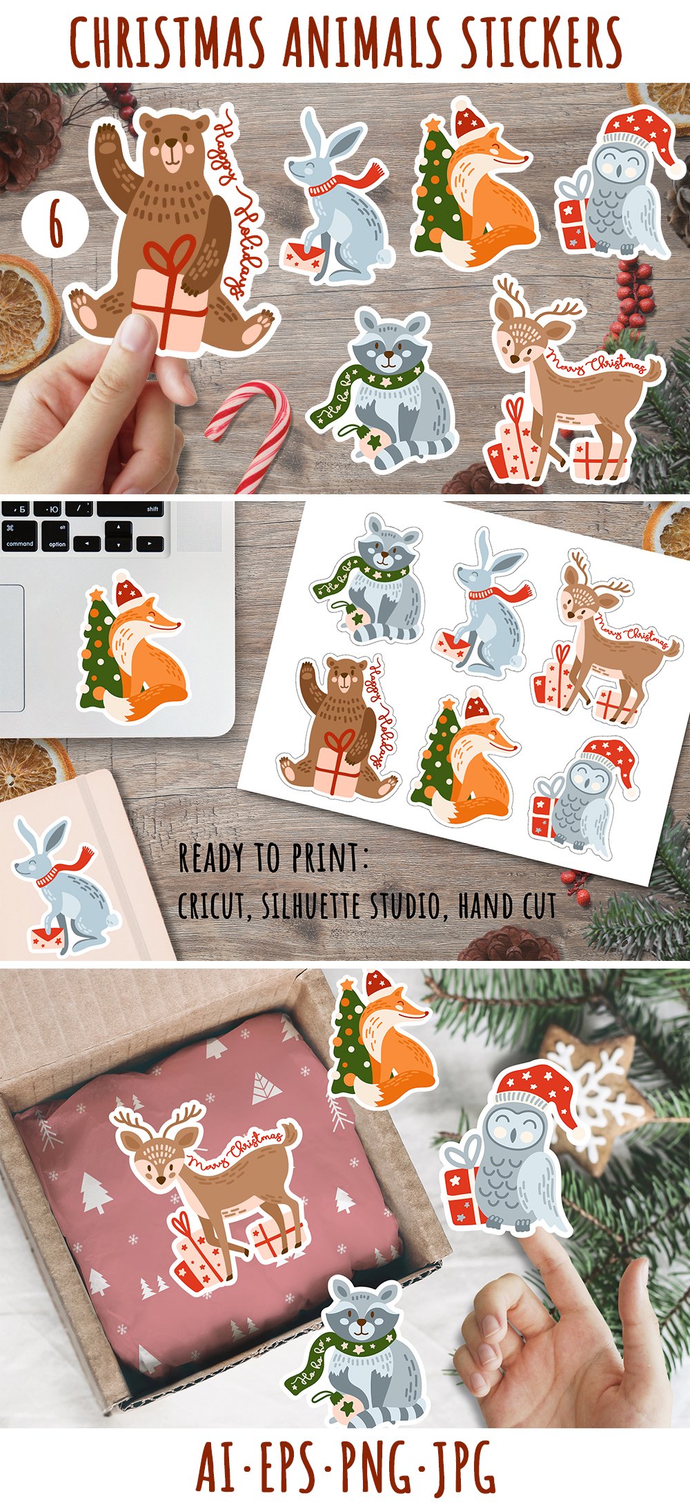 Christmas animal stickers, baby Christmas animals