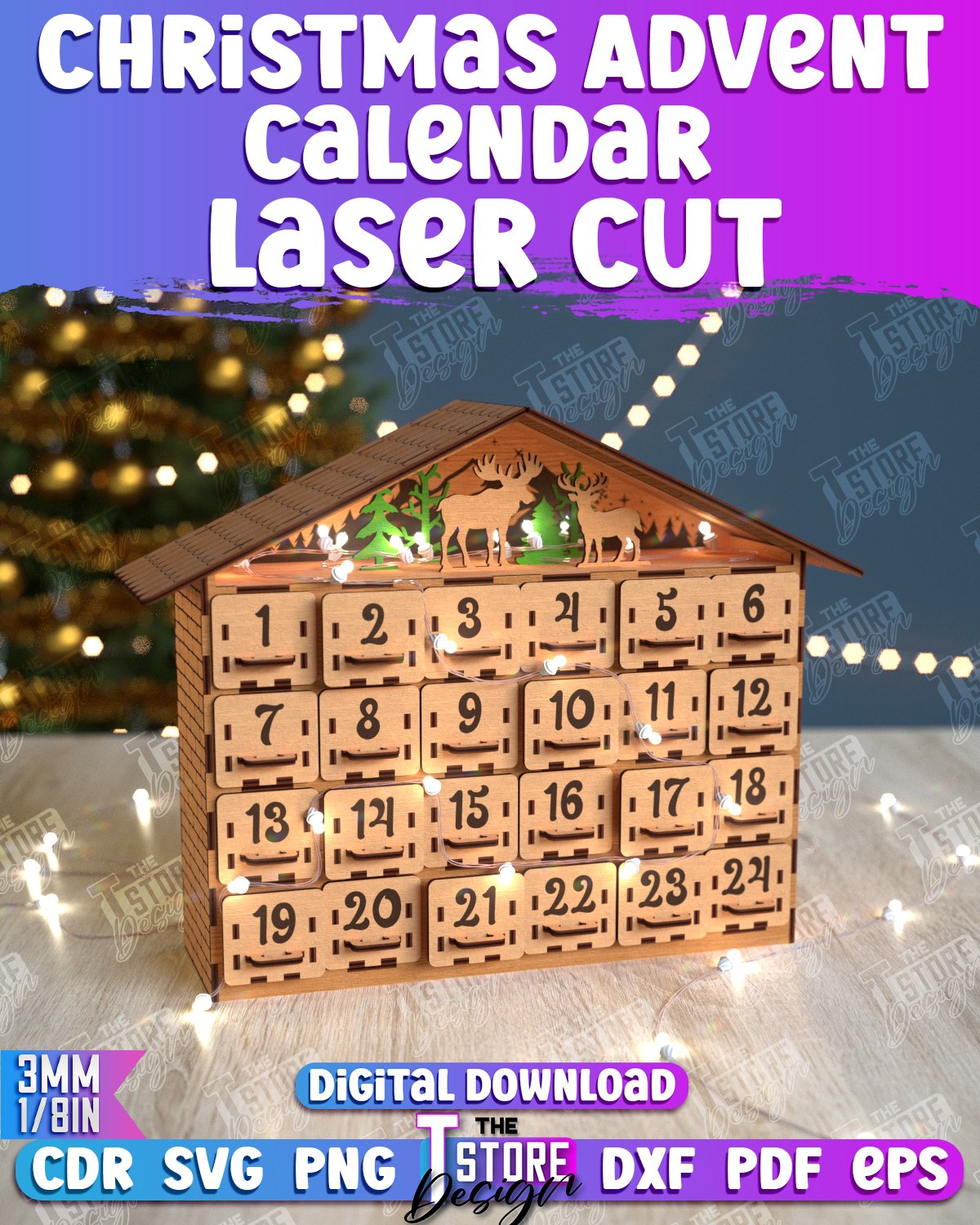 Christmas Advent Calendar Laser Cut |Christmas (4639618)