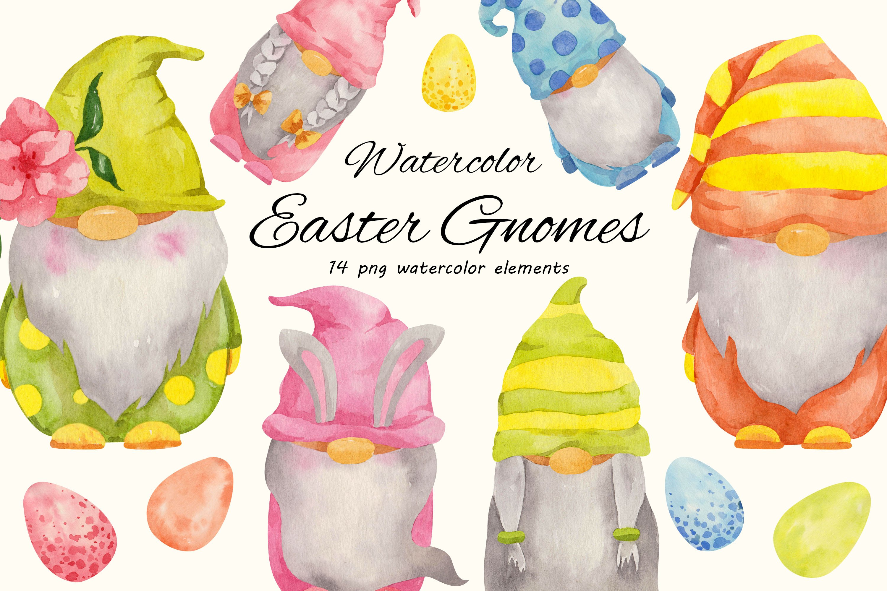 Watercolor Easter Gnomes Clipart - 14 png elements (1269151)