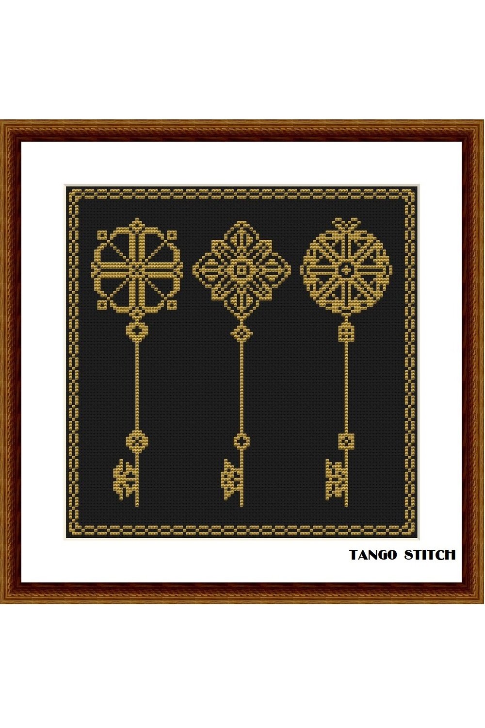 Golden vintage keys easy cross stitch embroidery pattern