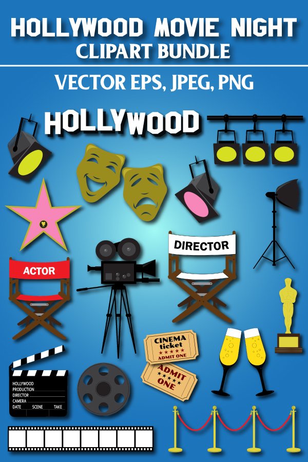Hollywood Awards Movie Night Illustrations Clipart Bundle