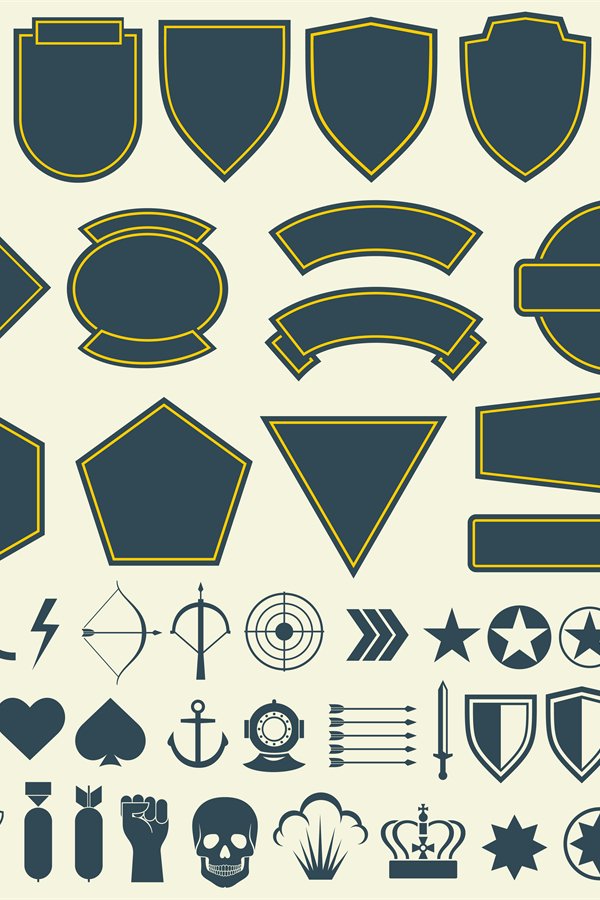 Vector elements for military, army patches, badges set