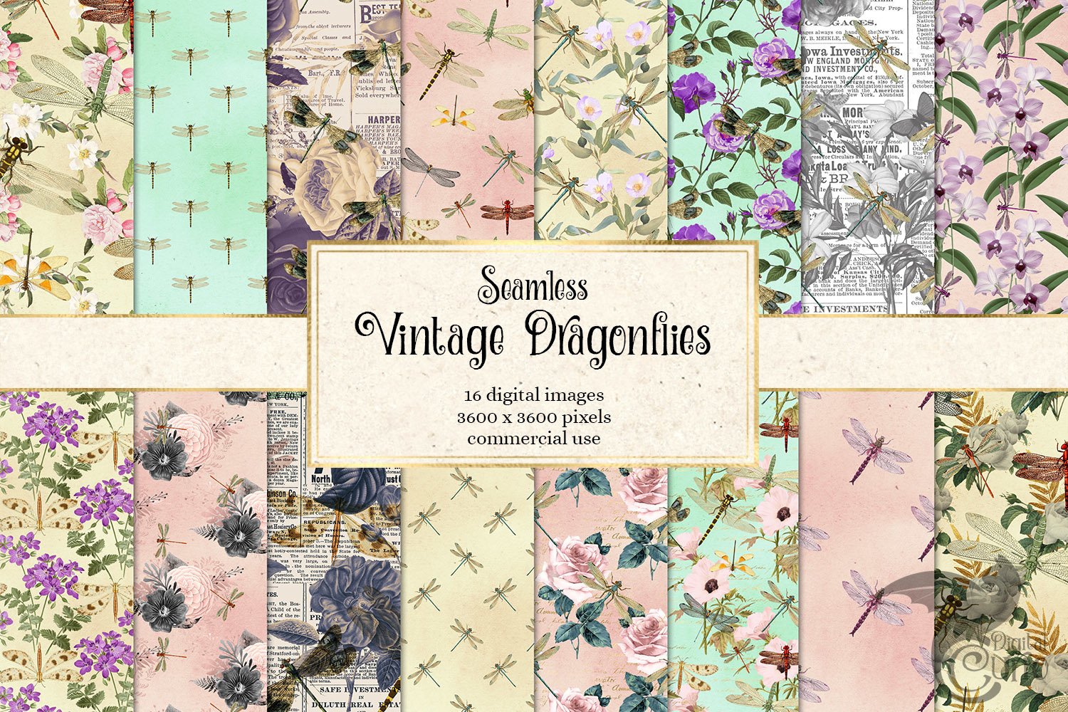 Vintage Dragonfly Digital Paper