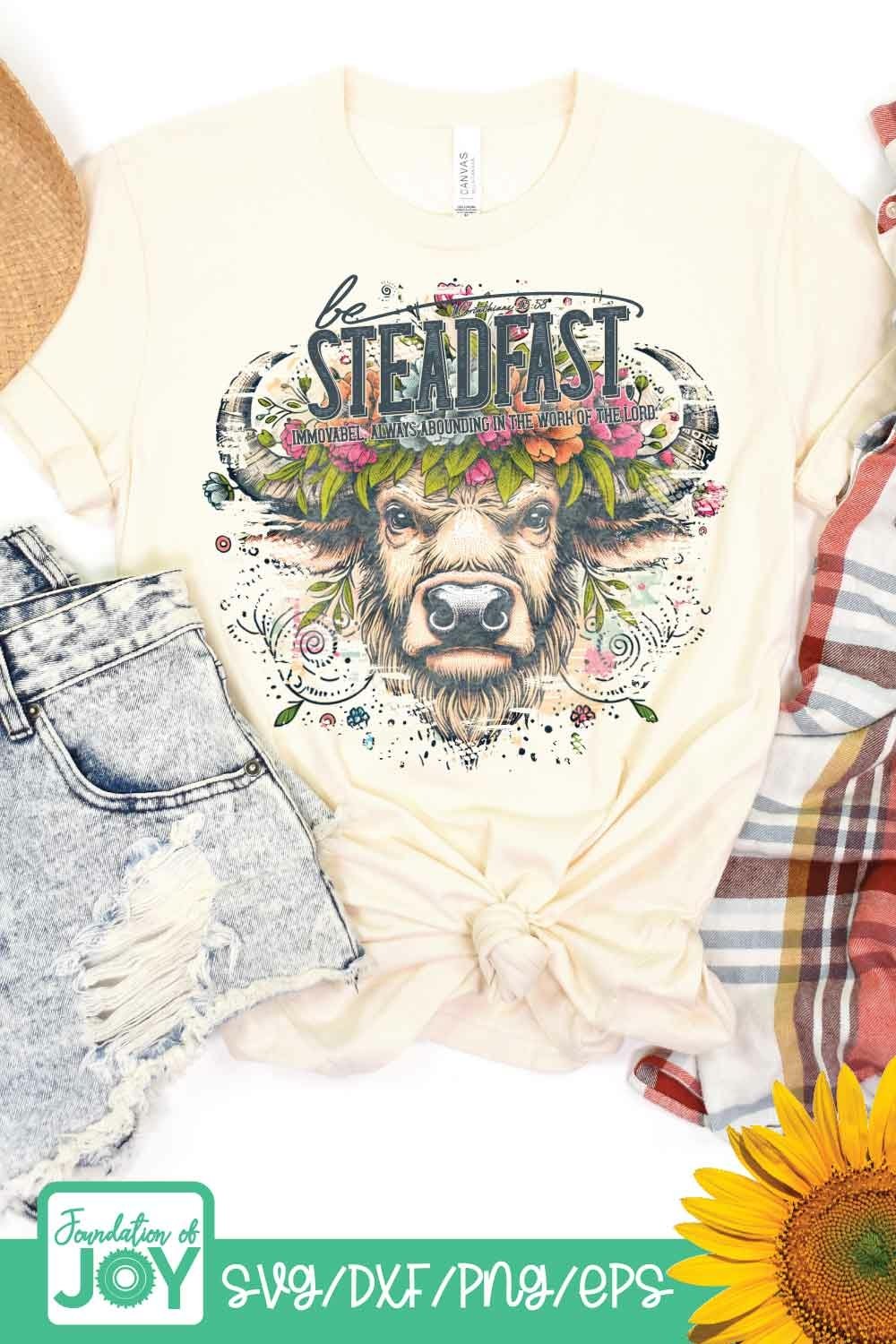 Be steadfast, Floral Buffalo png, Bible verse