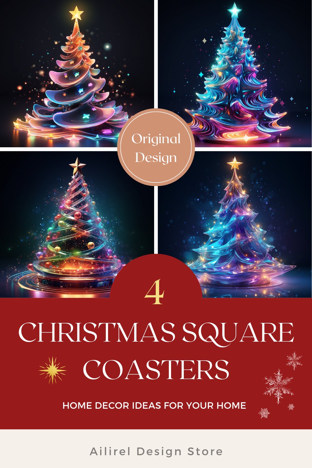 Christmas Coaster, Holographic Christmas Tree Coaster Design