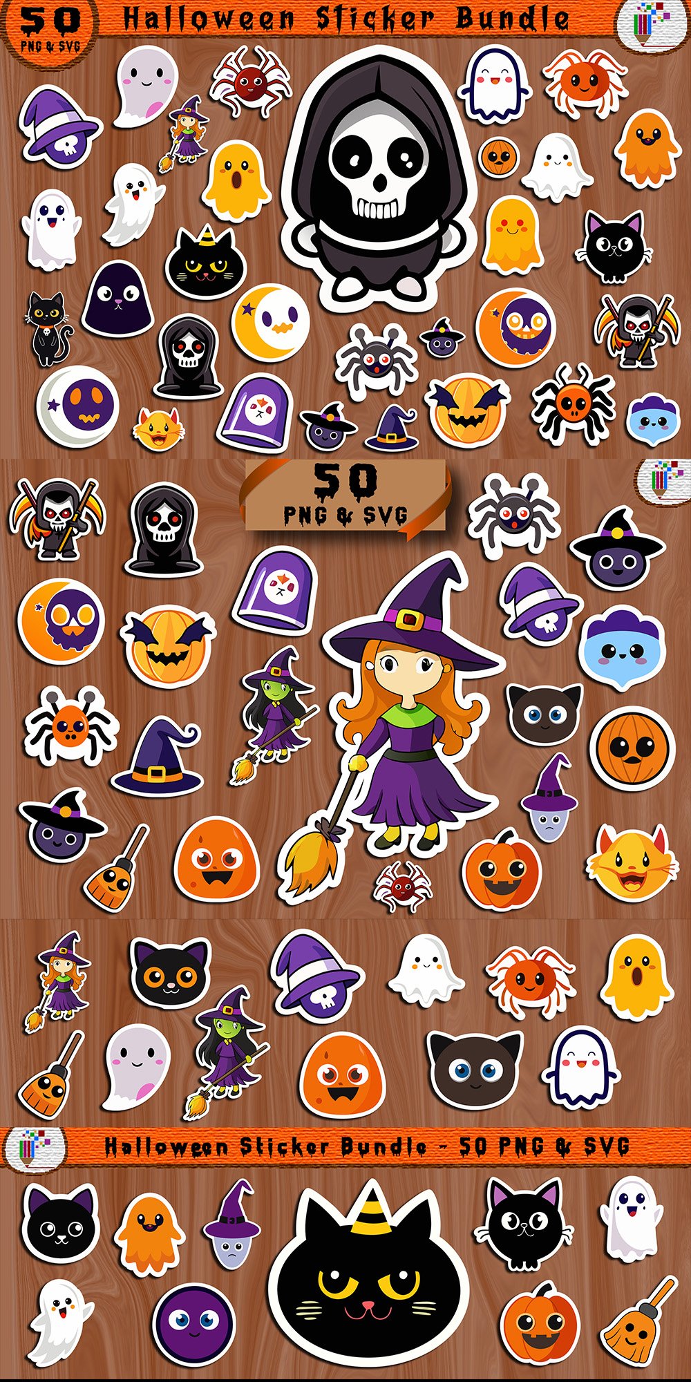 Halloween Sticker Bundle Printable Stickers 50 PNG (4622952)