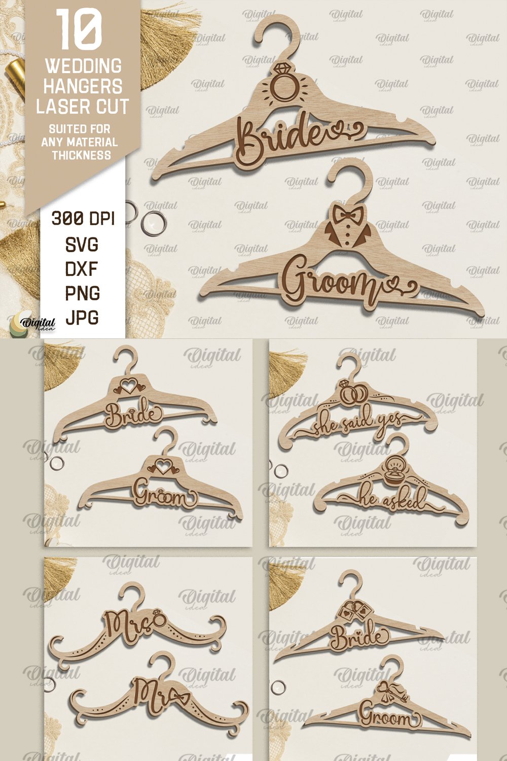 Wedding Hangers Laser Cut Bundle. Bride And Groom Hangers