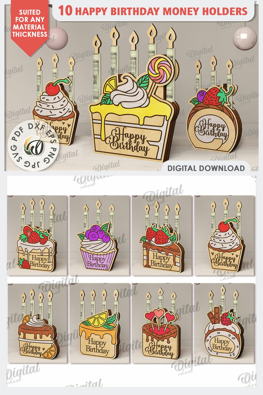 Happy Birthday Money Holders Laser Cut Bundle. Birthday Gift