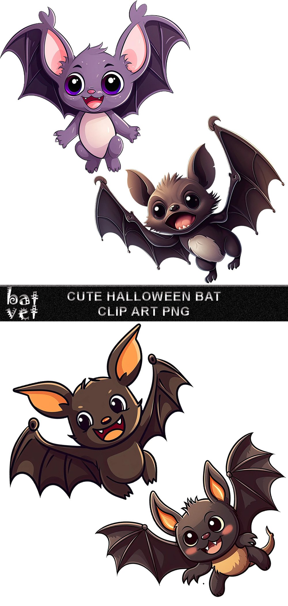 Cute Bat Clipart PNG |Halloween Bat Illustration| Bat Patch