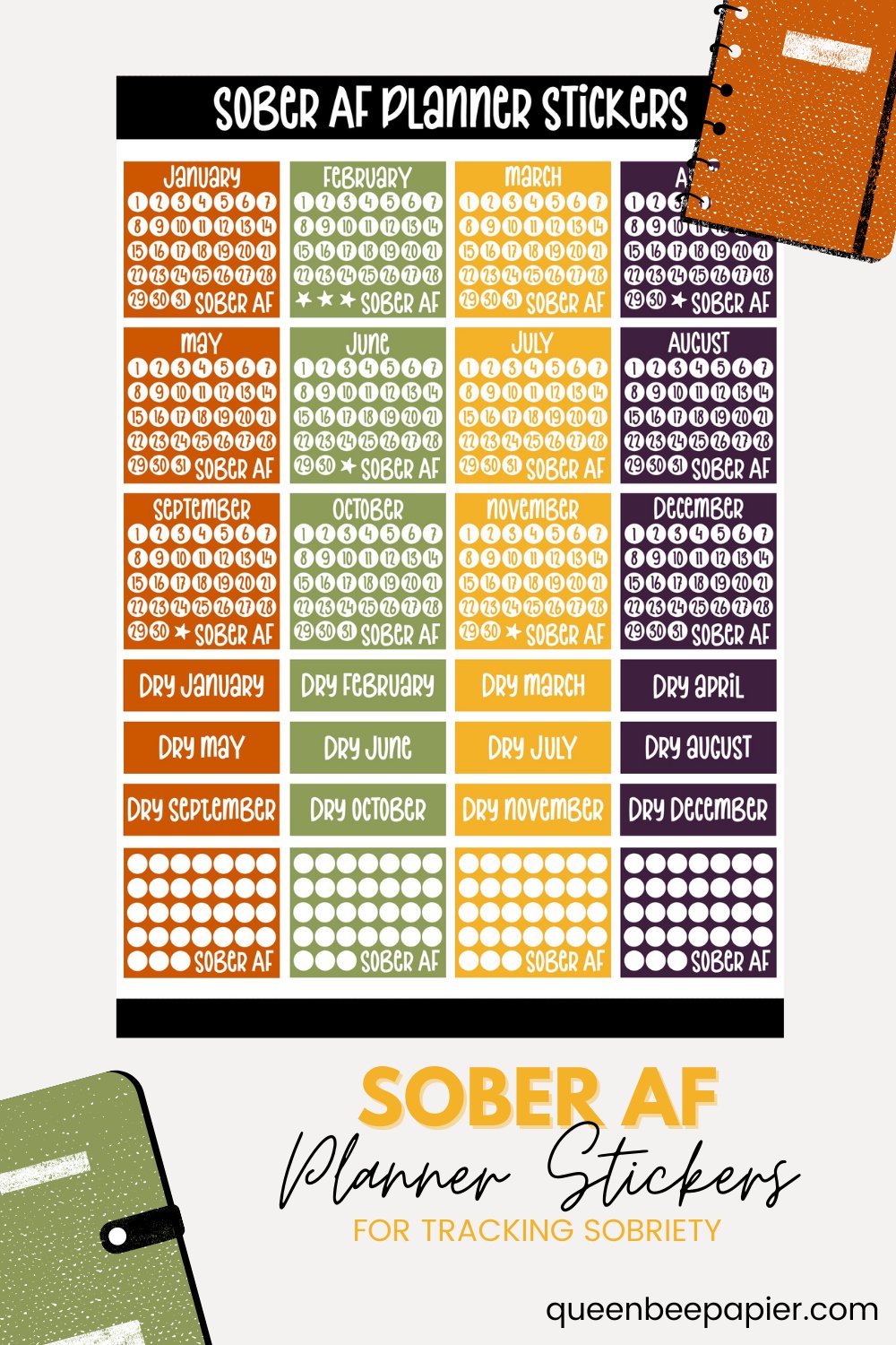 Sober AF Planner Stickers For Tracking Sobriety