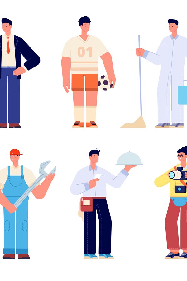 Different workers. Group young working characters, diversity