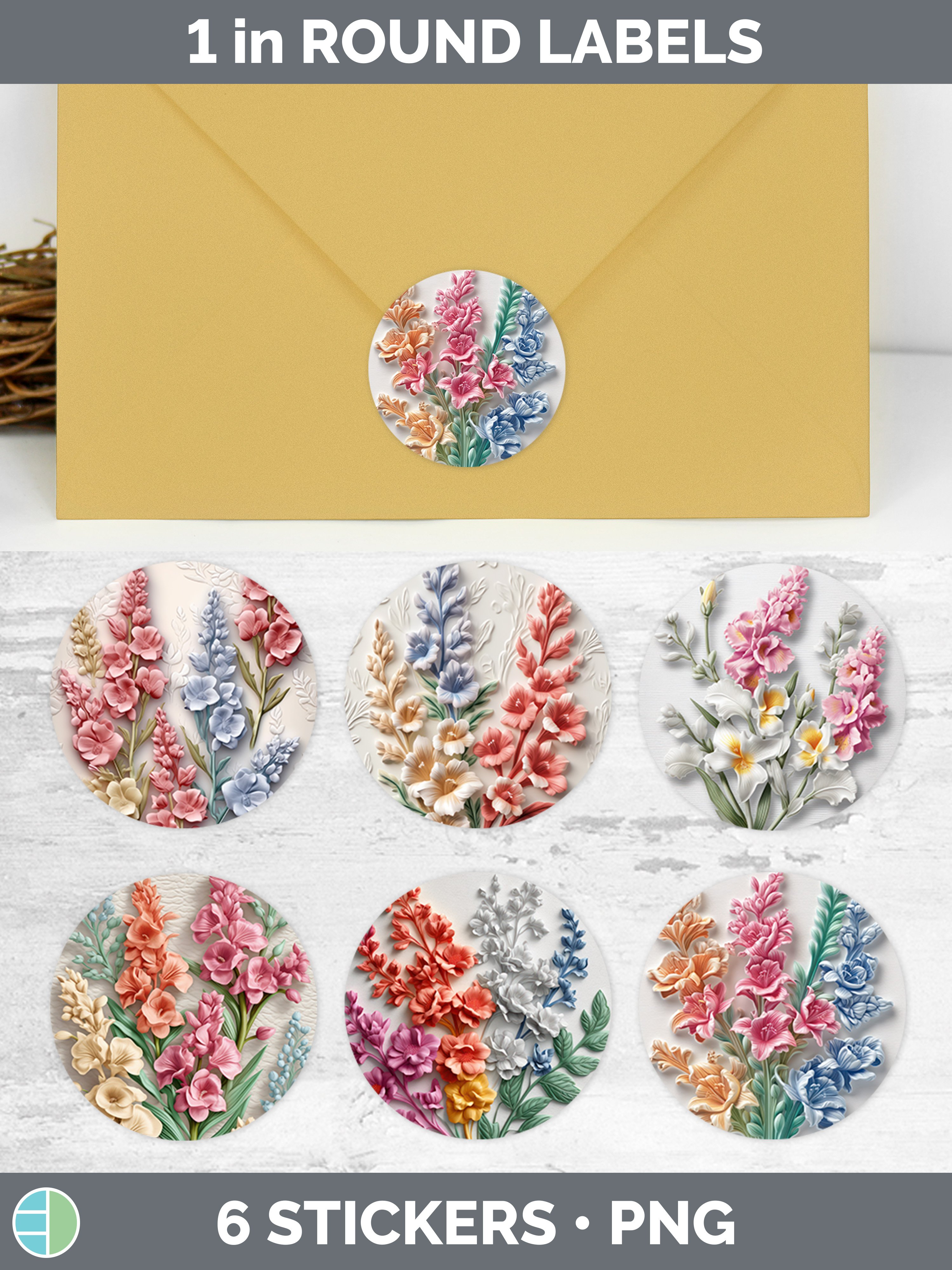 3D Snapdragon Flowers Stickers | Round Labels Designs Bundle