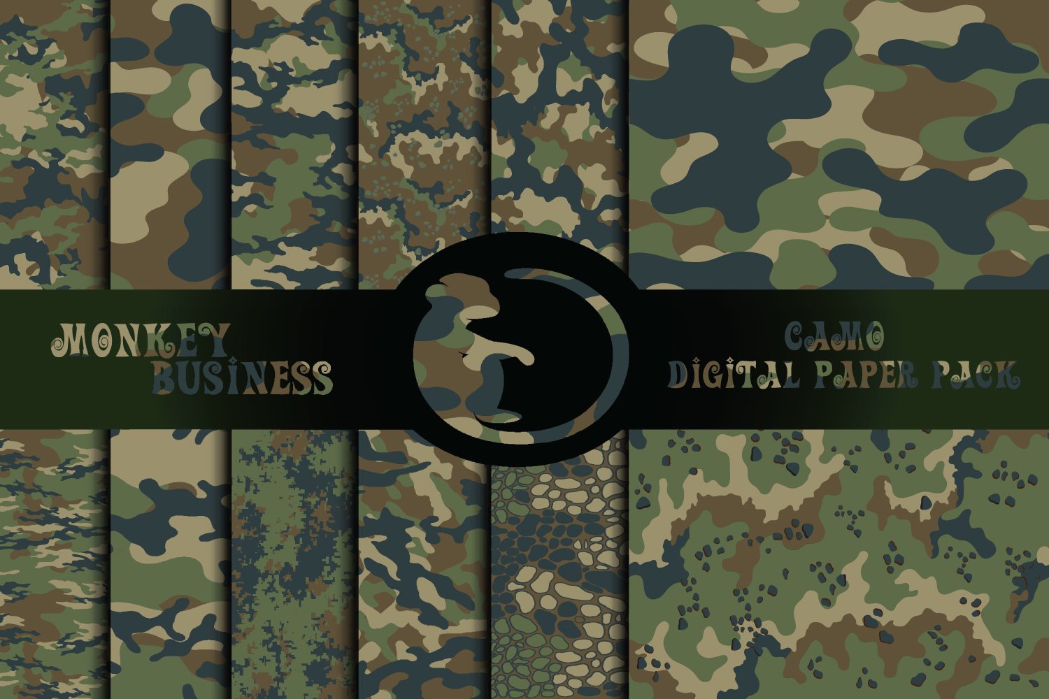 Military digital paper pack, Seamless patterns, Print ready