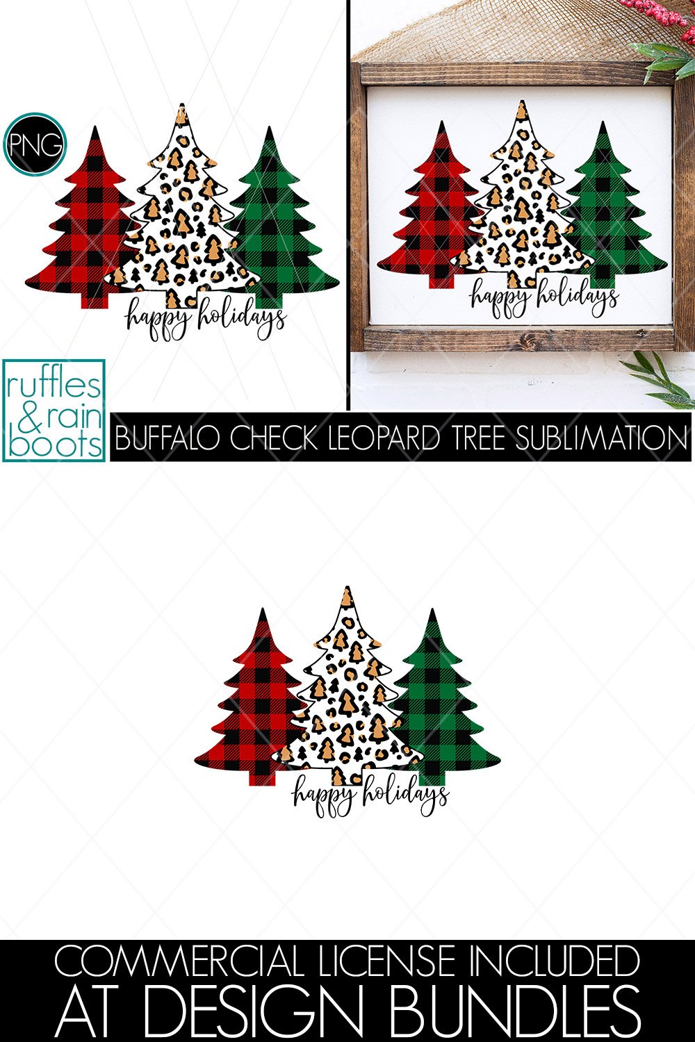 Christmas Tre Sublimation - Leopard, Buffalo, Happy Holidays