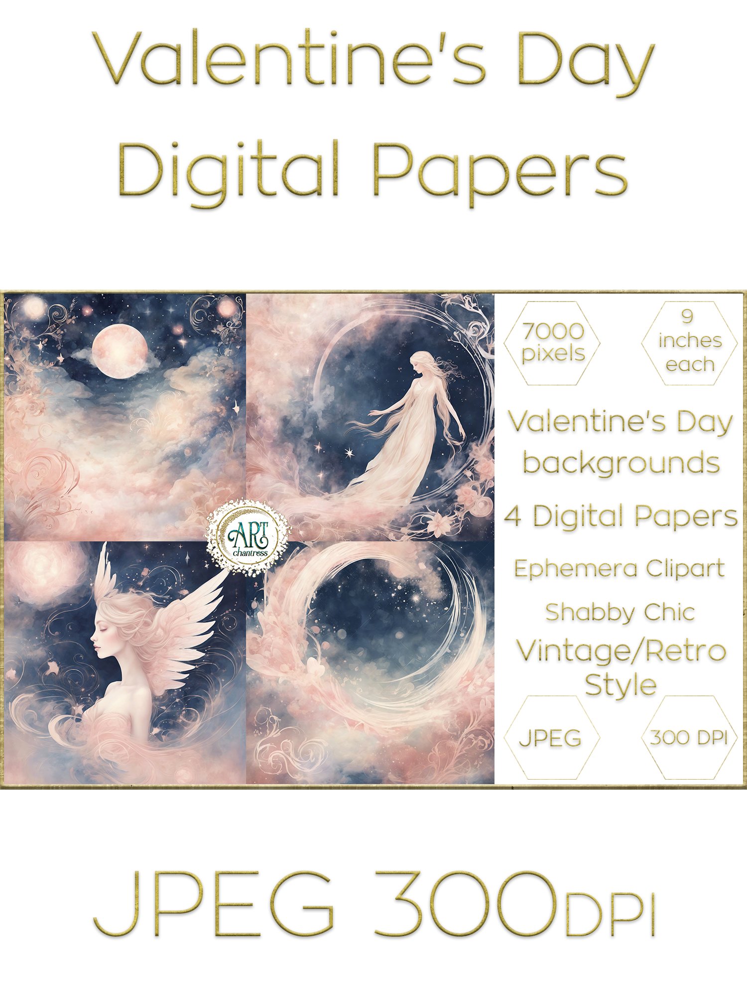 Watercolor Vintage Valentines Day Digital Paper (3010373)