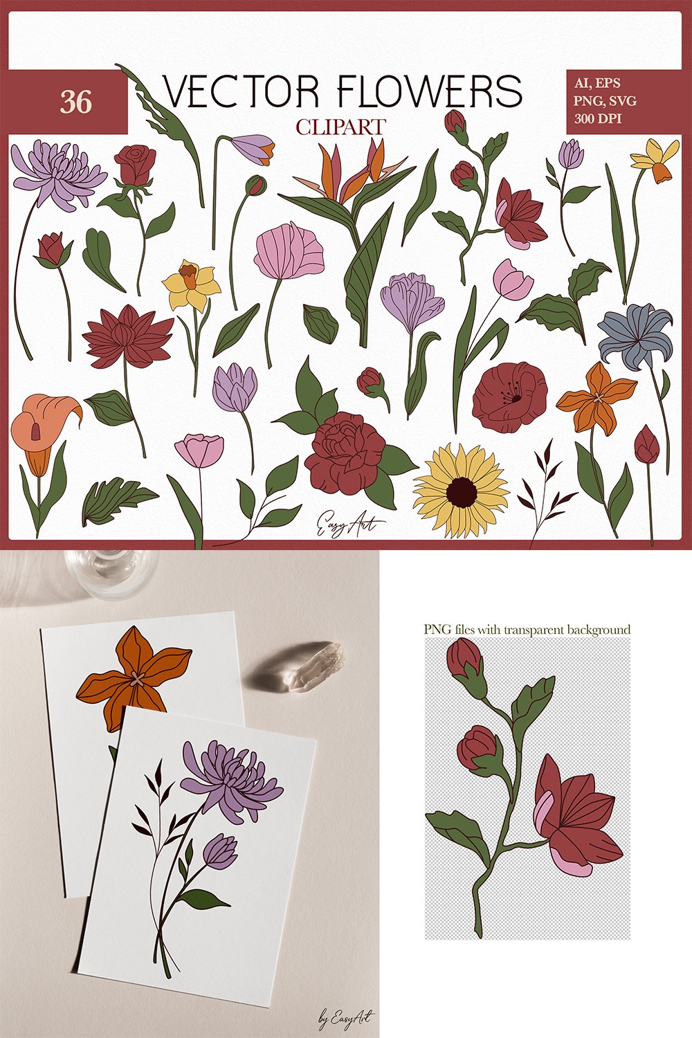 Botanic Flower SVG Bundle, Vector Flower Clipart, Botanical