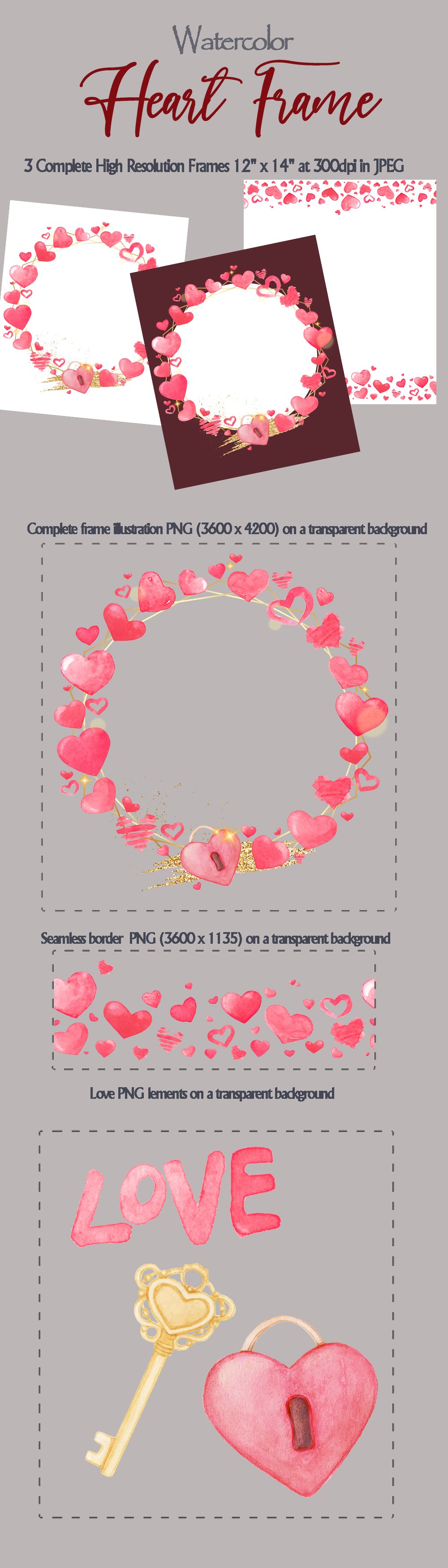 Watercolor valentines day frame png clipart
