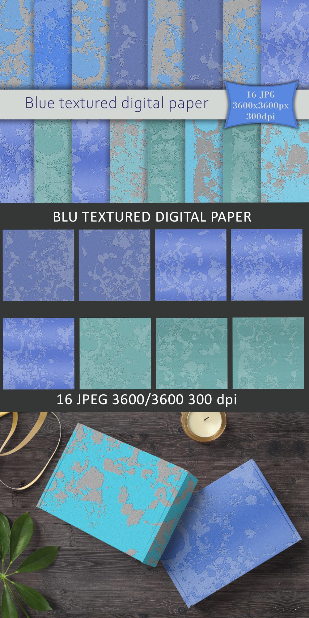 16 blue textured digital paper