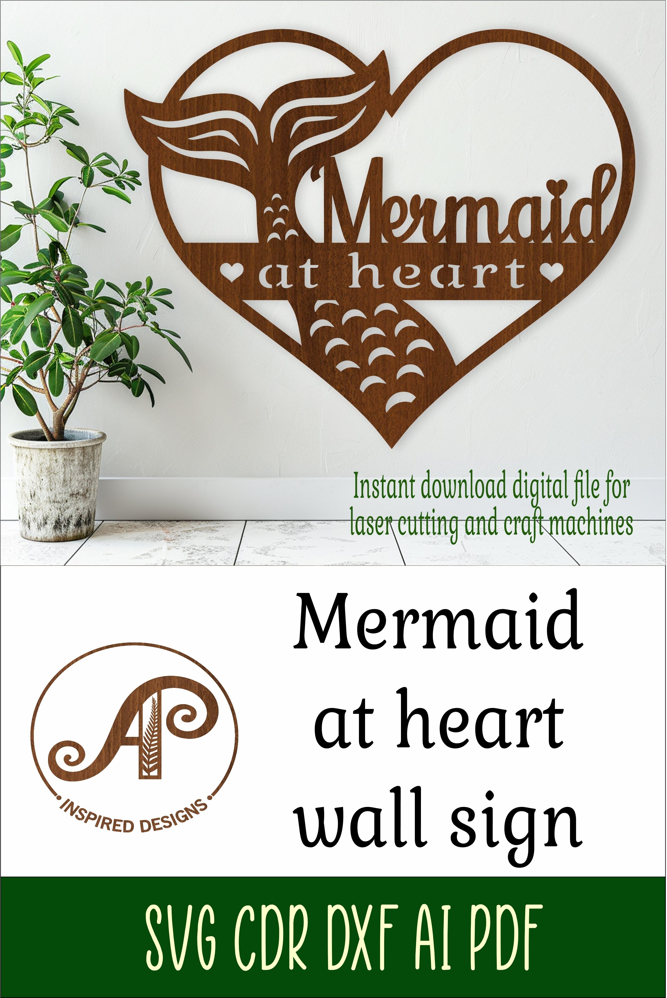 Mermaid at heart wall art sign, SVG file
