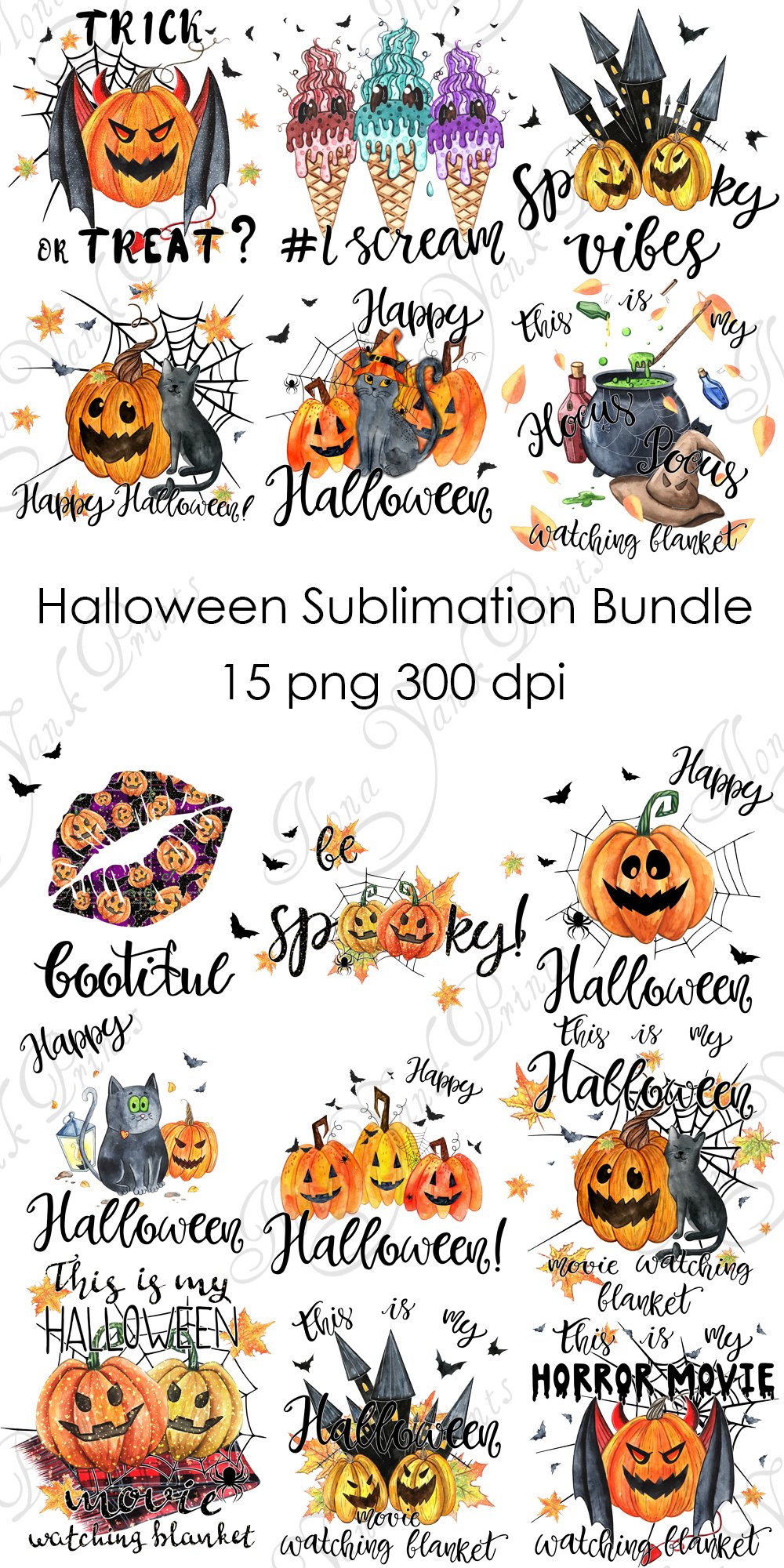 Halloween sublimation bundle | Watercolor illustrations PNG