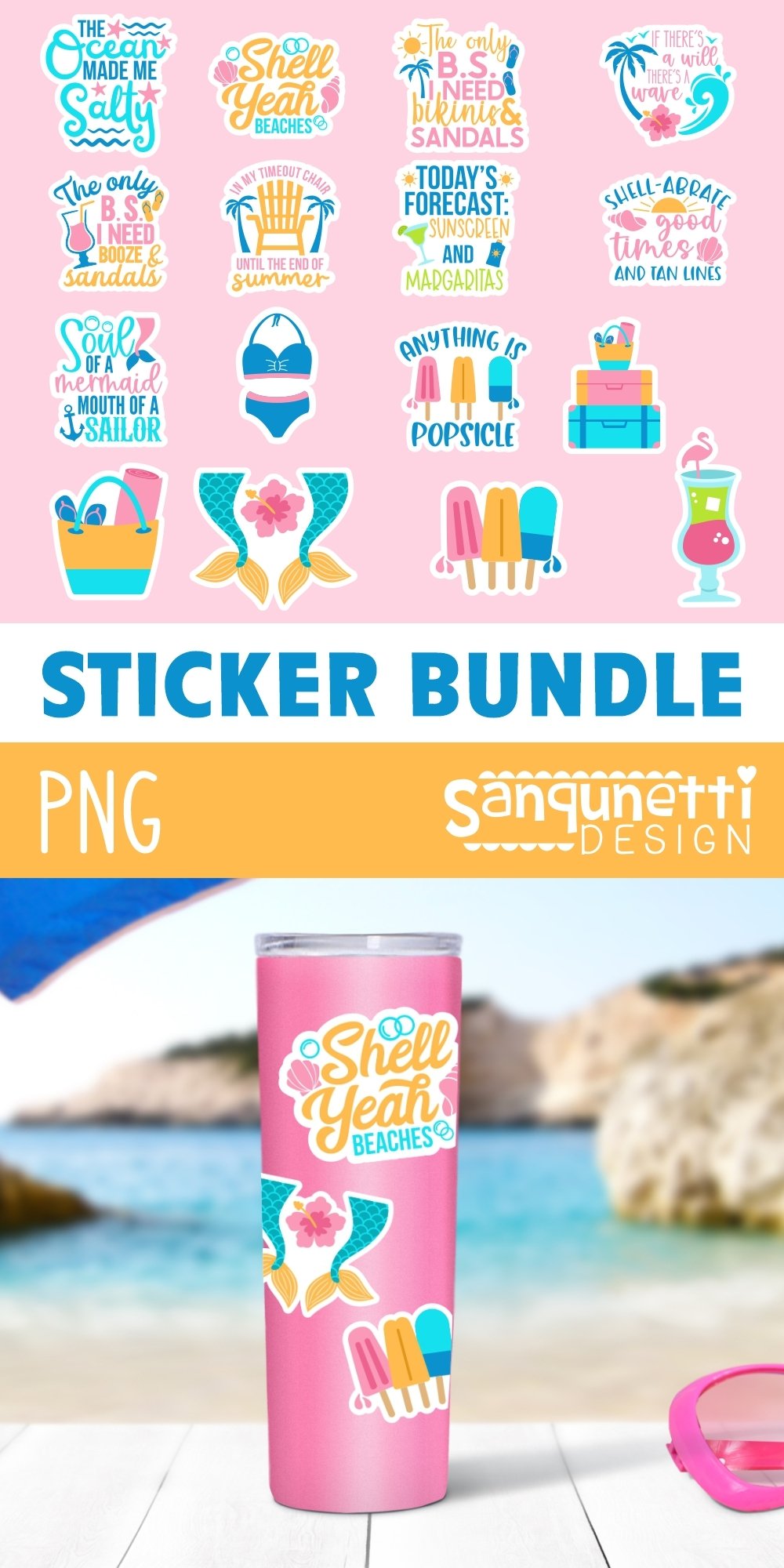 Funny Summer Stickers | Beach PNG sticker bundle