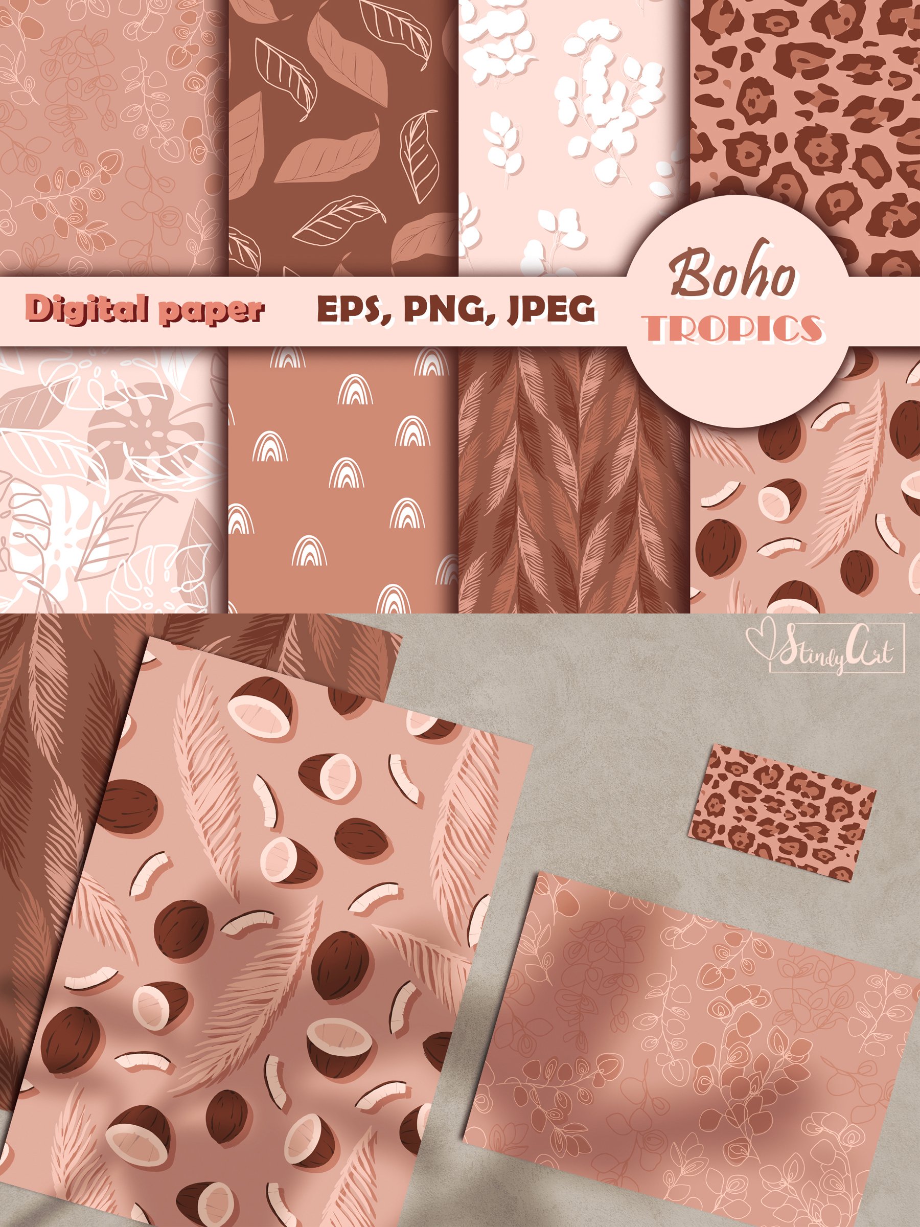 Boho backgounds with summer tropical digital paper