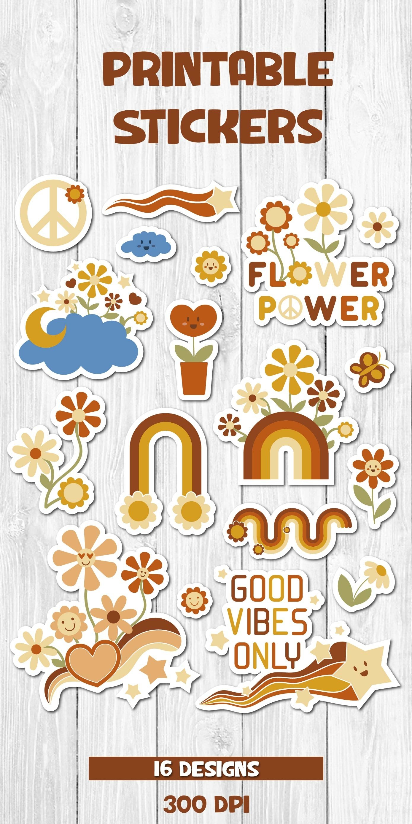 Groovy Stickers Bundle VOL.3 | Hippie Printable Stickers